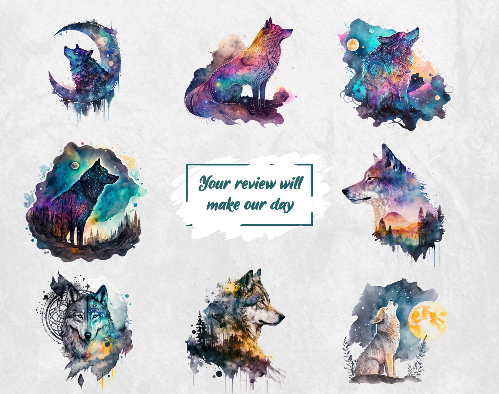 Watercolor Wolf PNG Bundle Cosmic Wolves Clipart Bundle - Etsy