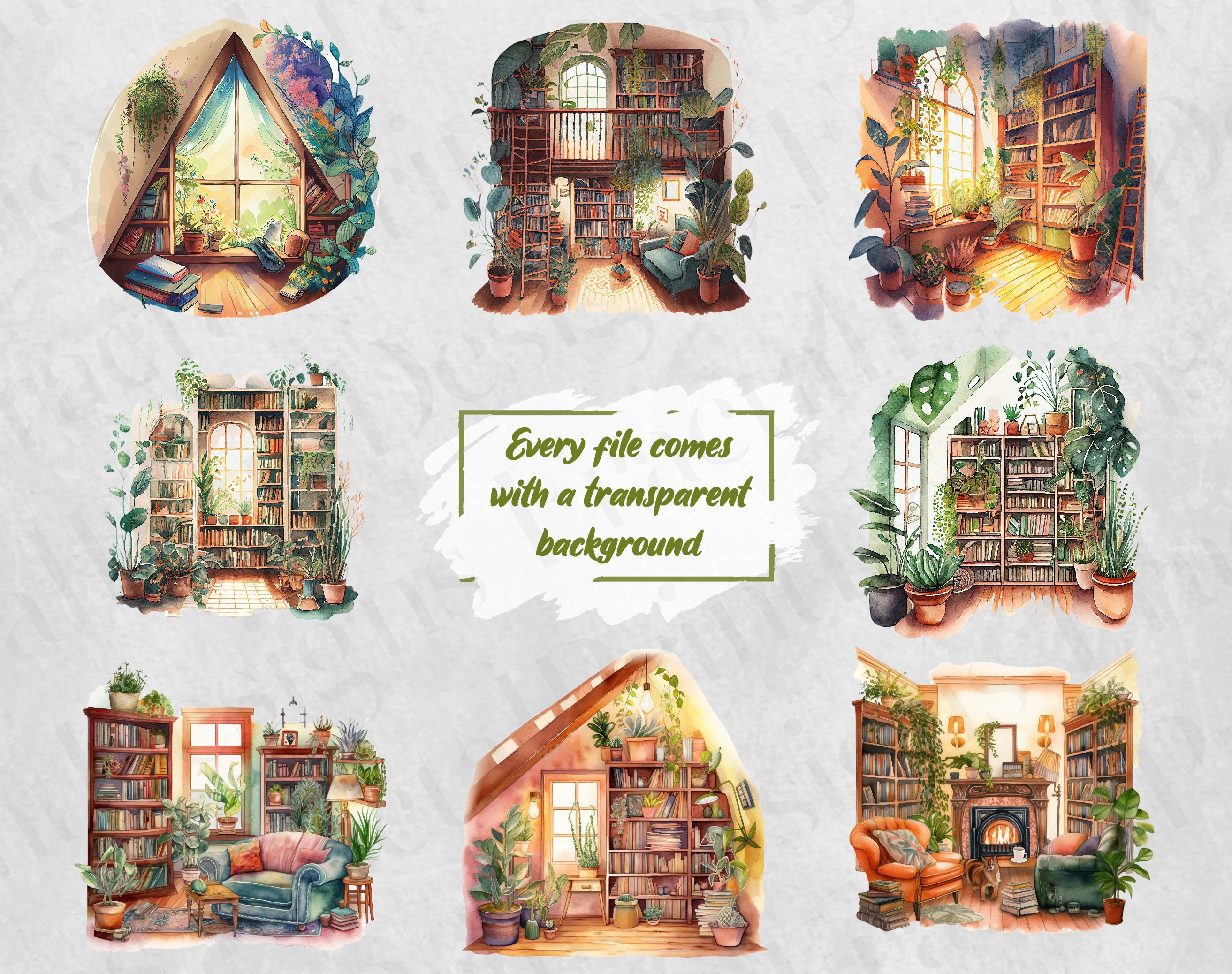 Watercolour Cozy Home Library Clipart Bundle Bookworm Aesthetic Reading ...