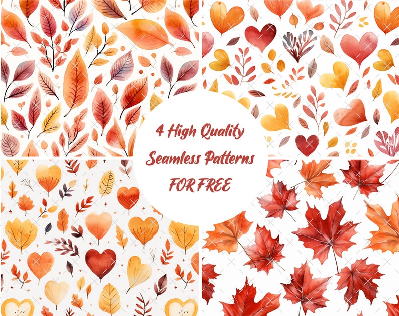 Watercolor Fall Hearts Clipart Autumn Clipart Autumn Leaves - Etsy