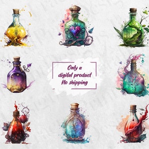 Witches Potion Bottles Watercolor Clipart Magical Mystical Art Fantasy ...