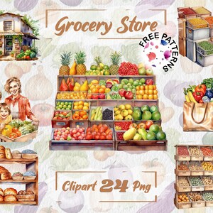 Watercolor Grocery Store Clipart Buying Food Clipart Groceries PNG ...