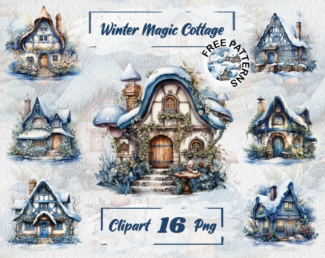 Winter Magic House Clipart, Watercolor Winter Cottage, Magic Cottage ...