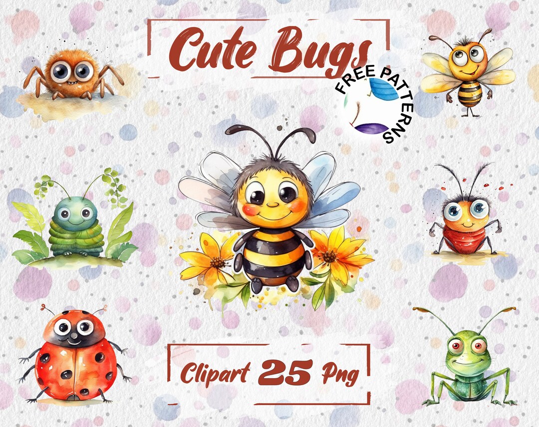 Watercolor Cute Bugs Clipart Bug Clip Art Wasp Clip Art Watercolor Kids ...