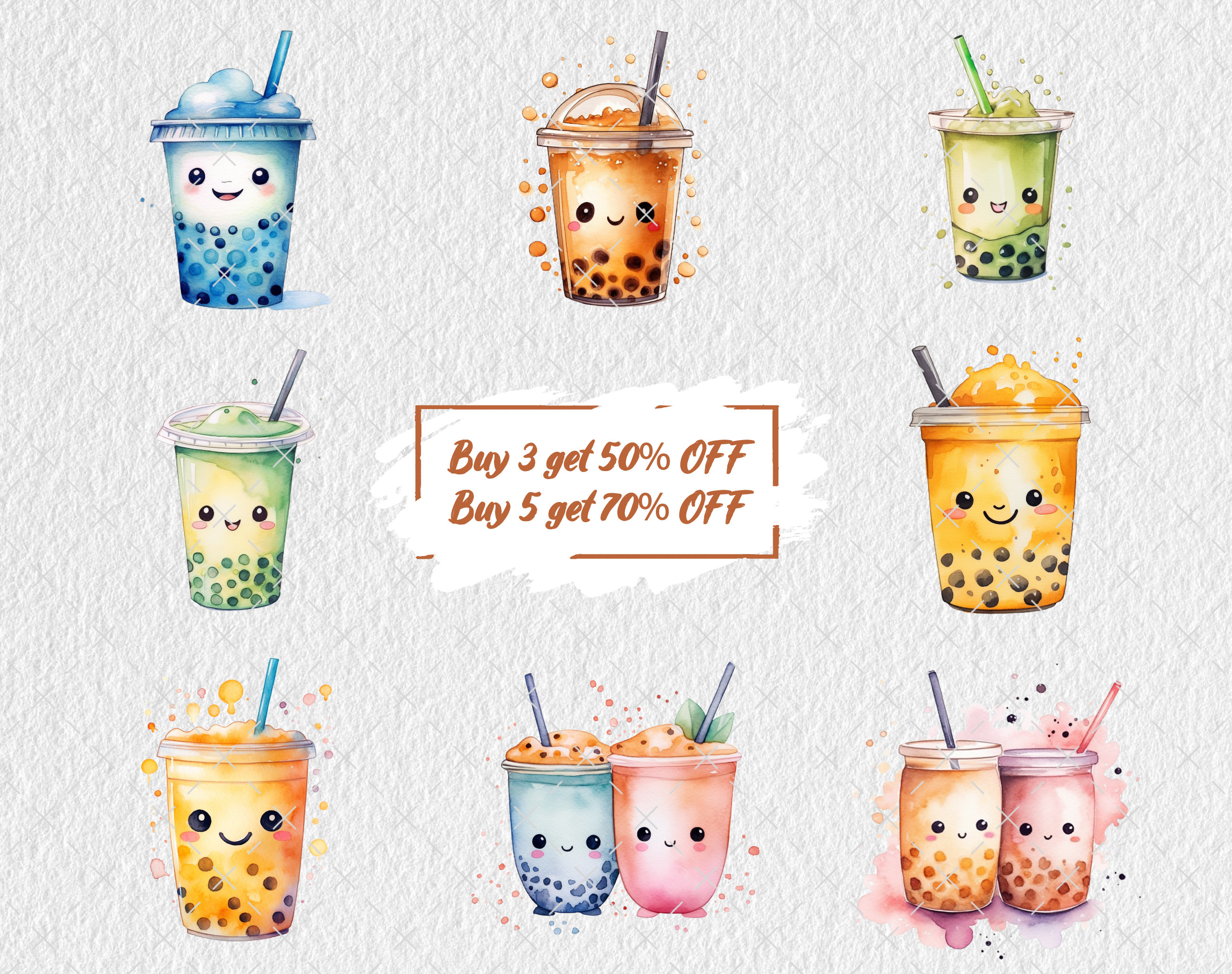 Watercolor Kawaii Bubble Tea Cute Boba Tea Clipart Kawaii - Etsy Canada