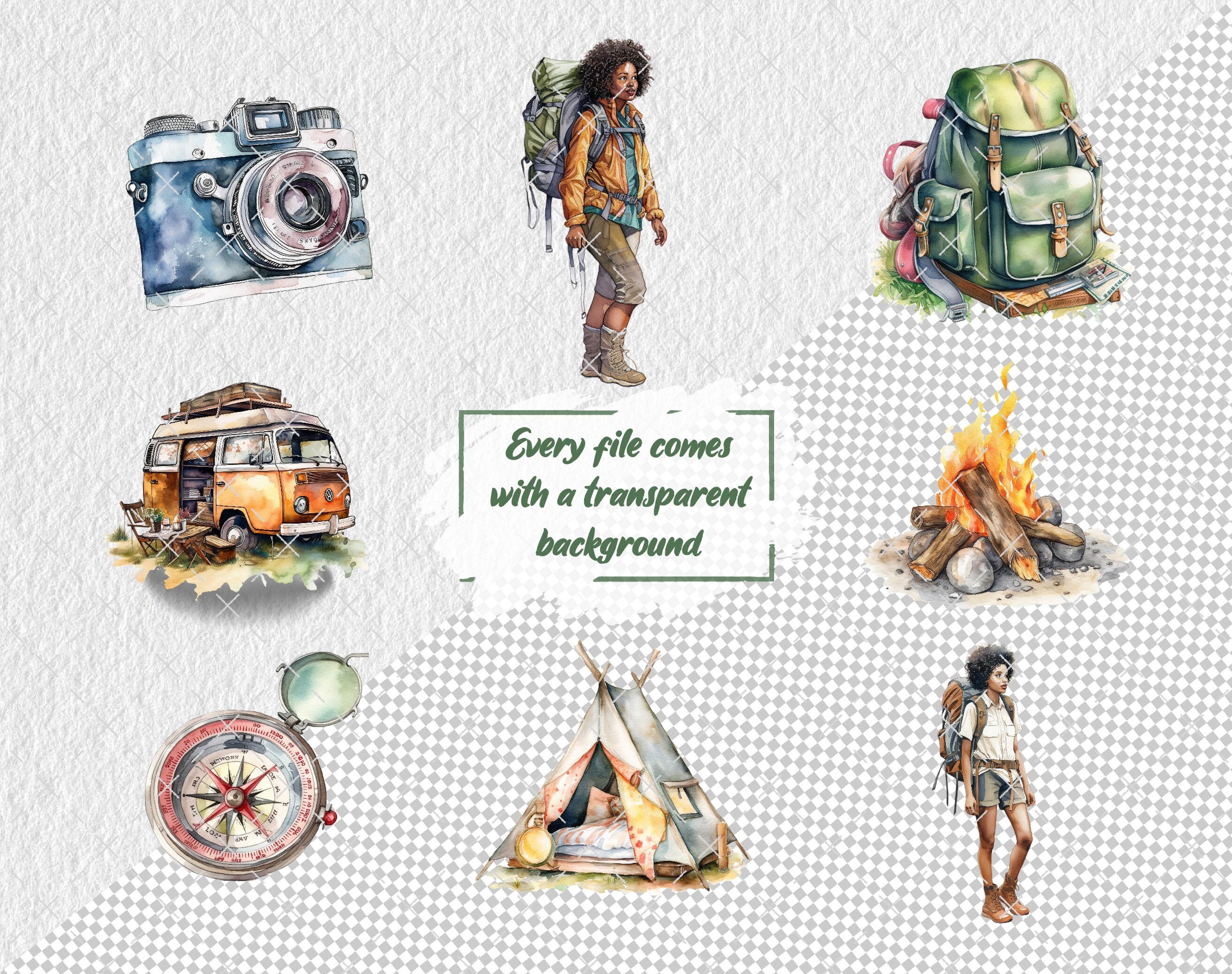 Watercolor Camping Clipart Camper Van PNG Clipart Camping Backpack ...