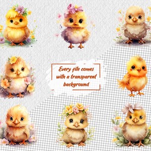 Cute Easter Chicks Watercolor Clipart Bundle, Kawaii Baby Chick Images ...