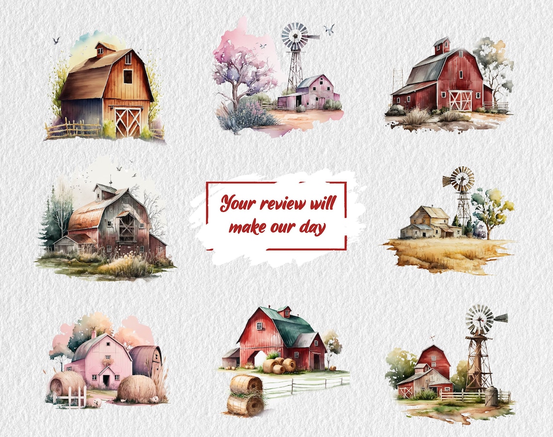 Farmhouse Clipart Farm Barns Clipart PNG Bundle Watercolour - Etsy ...