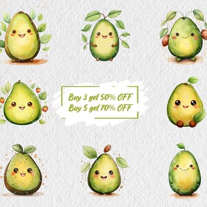 Cute Avocado Clipart, Watercolor Avocado Graphics, Kawaii Clipart ...