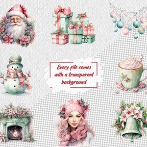 Pink Mint Christmas Clipart, Pastel Christmas Clipart Bundle, Snowman ...