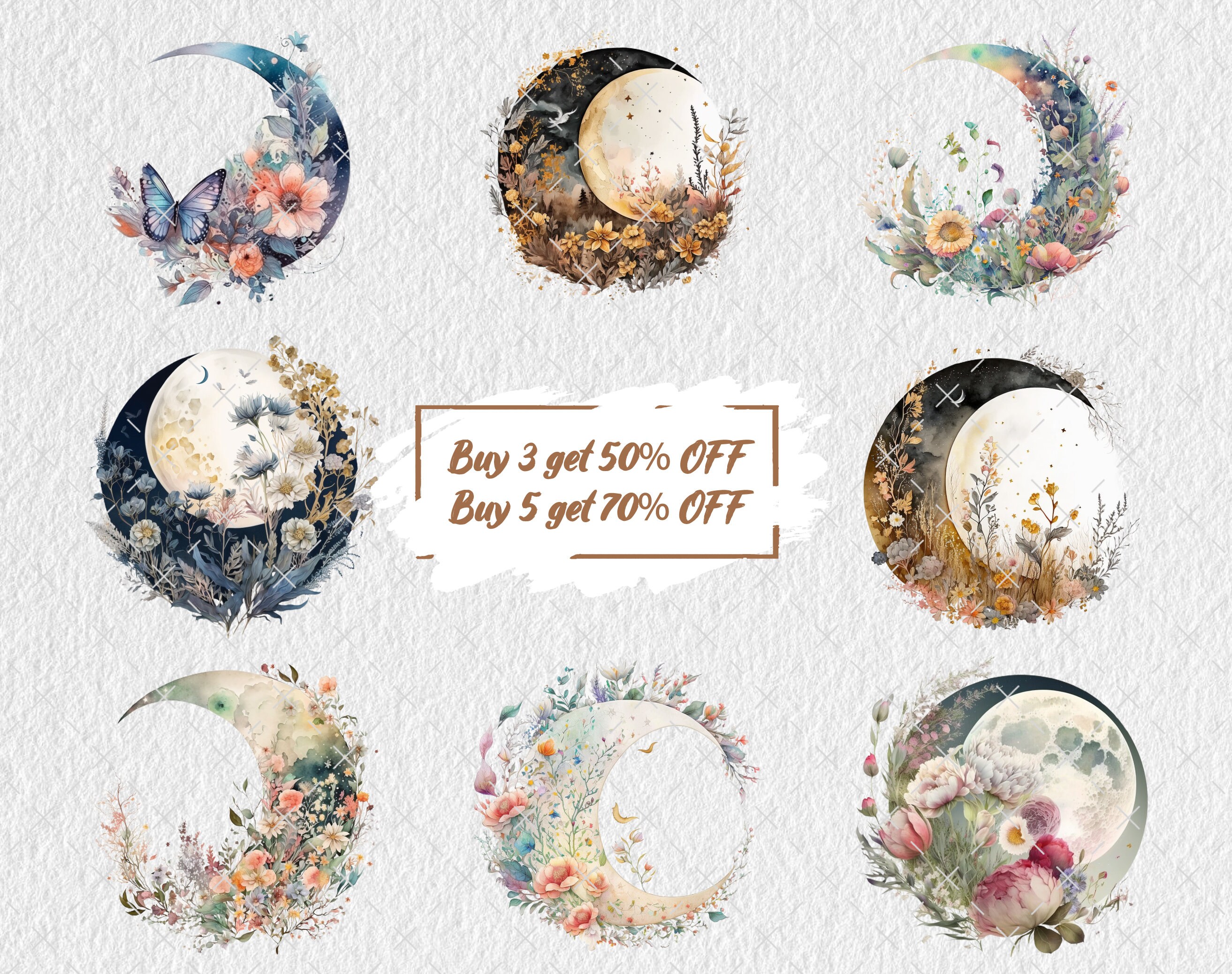 Watercolor Floral Moon Moon PNG Clipart Floral Clipart Moon - Etsy