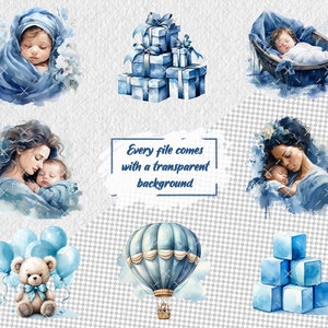 Baby Shower Clipart Blue Baby Watercolor Clipart Baby Boy Nursery ...