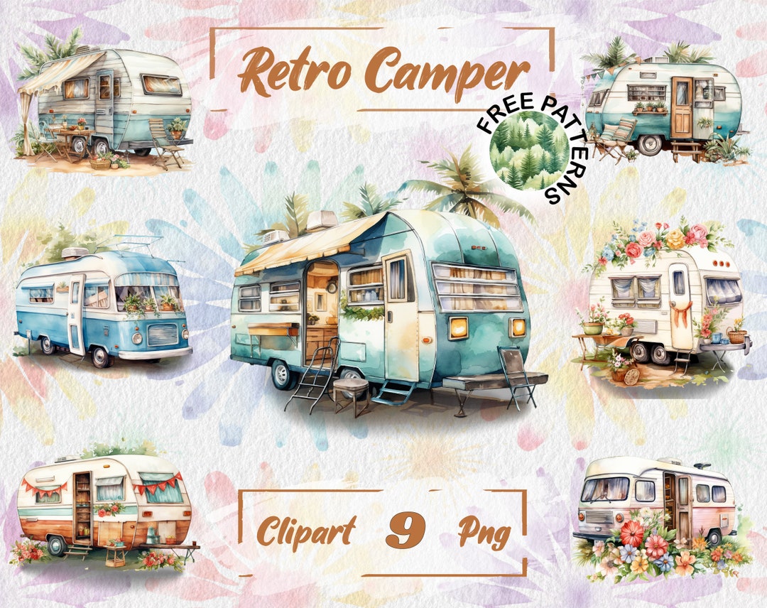 Watercolor Retro Camper Camper Clipart Vacation Clipart Camping Clipart ...