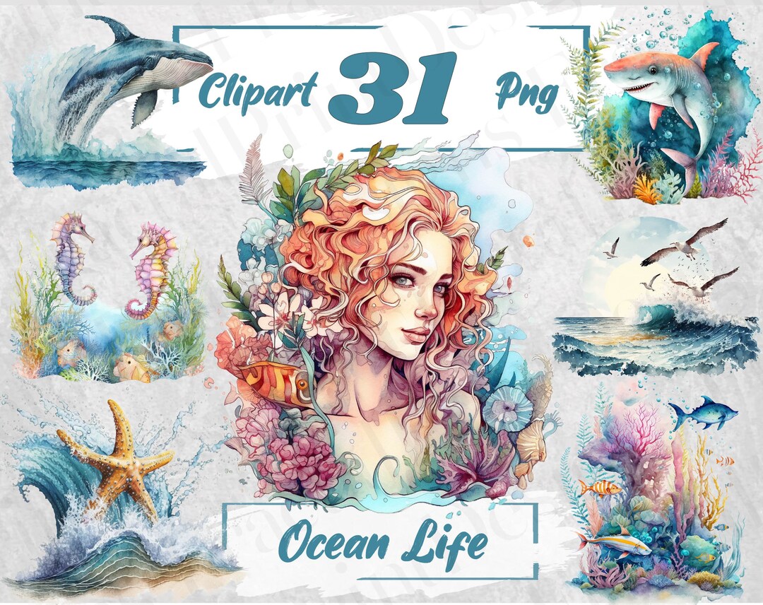 Watercolor Ocean Bundle Ocean Life Clipart Summer PNG Bundle Sea ...