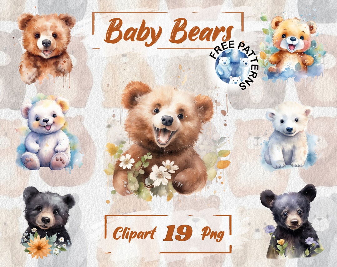 Watercolor Baby Bears, Bear Clipart, Watercolor Bears Png, Cute Animals ...
