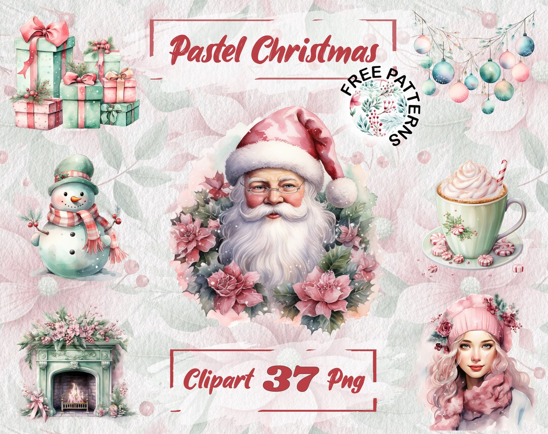 Pink Mint Christmas Clipart Pastel Christmas Clipart Bundle - Etsy