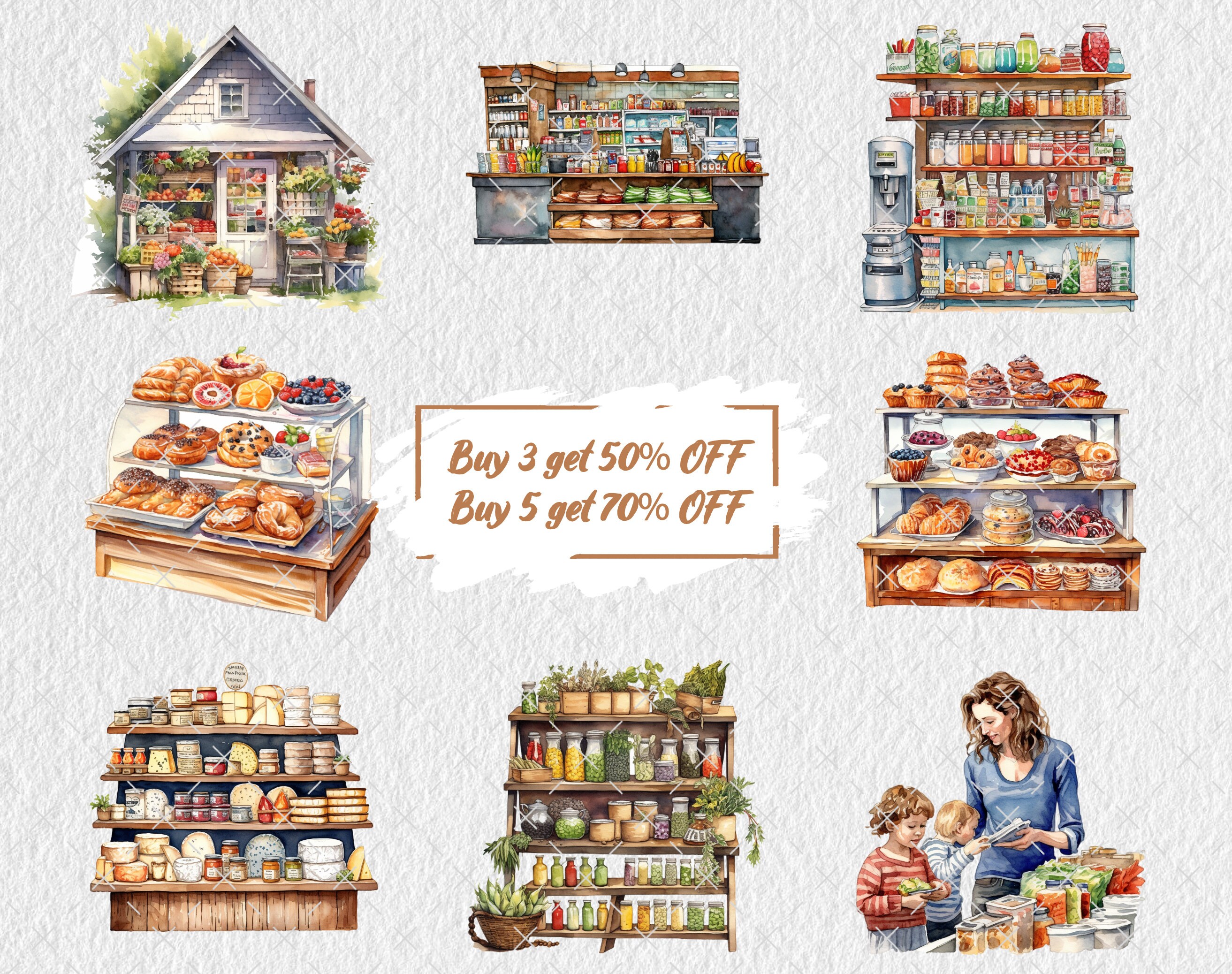 Watercolor Grocery Store Clipart Buying Food Clipart Groceries - Etsy