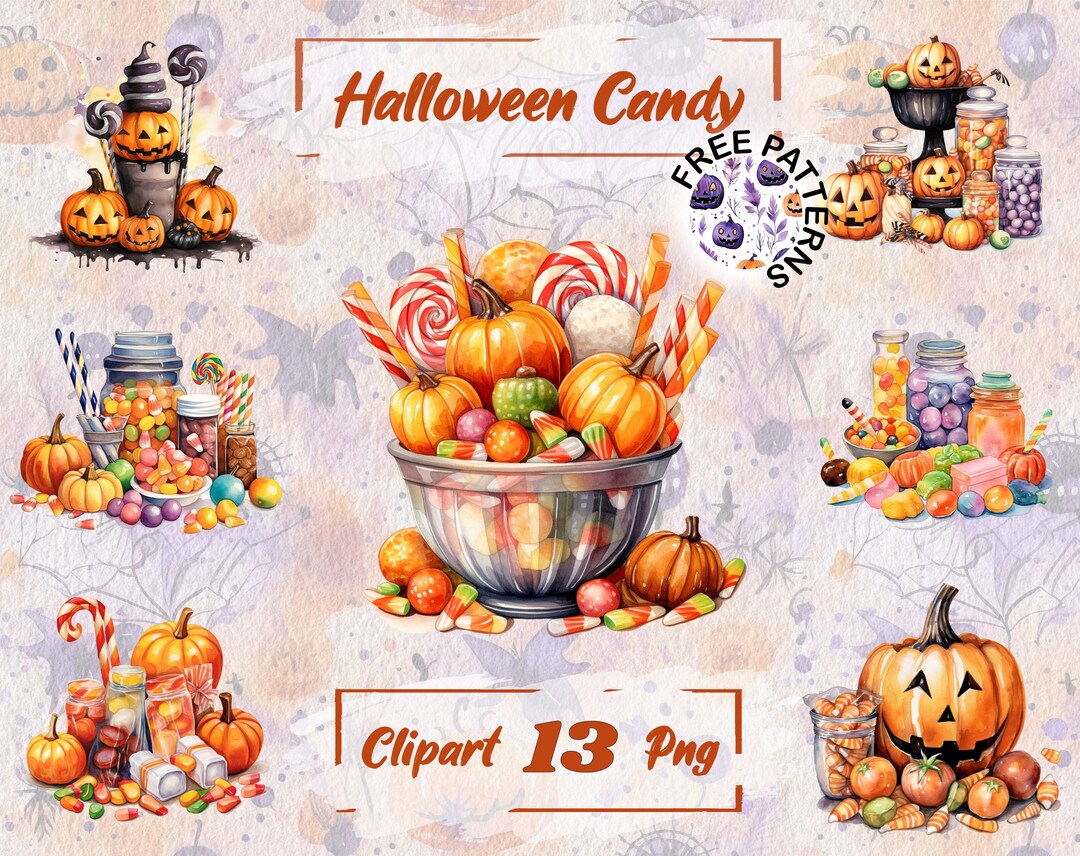Halloween Candy Clipart, Watercolor Sweets, Spooky Clipart, Halloween ...