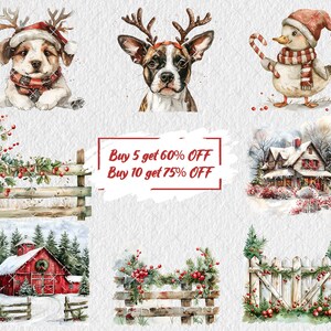 Christmas Farm Clipart PNG, Rustic Holiday Farmhouse Graphics, Vintage ...
