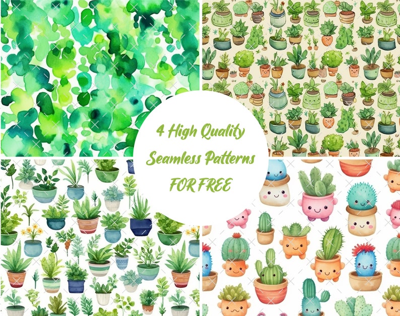 Watercolor Cute Plants Kawaii Plants Kawaii Clipart Watercolor Cute ...