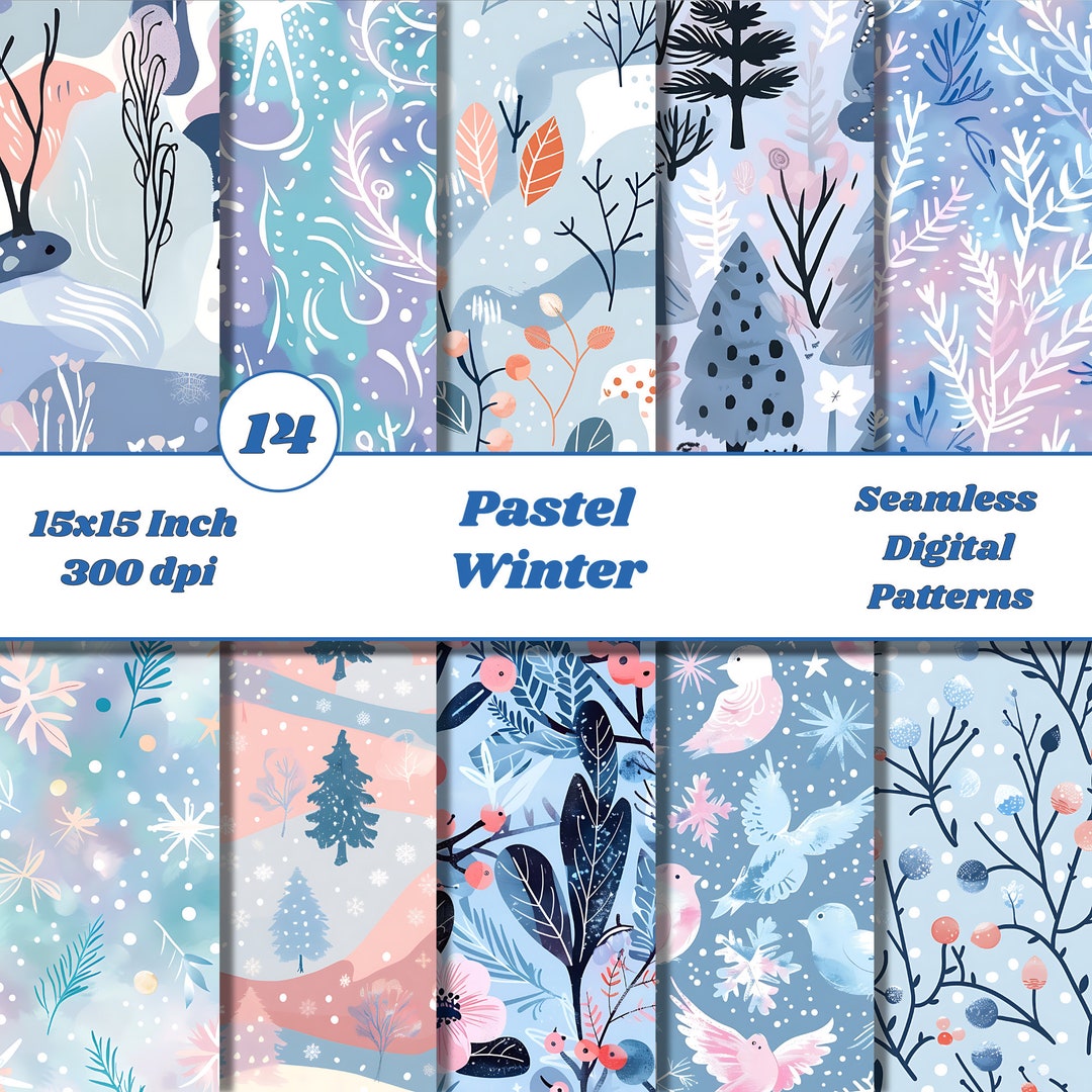Pastel Winter Digital Seamless Patterns | Soft Winter Backgrounds ...