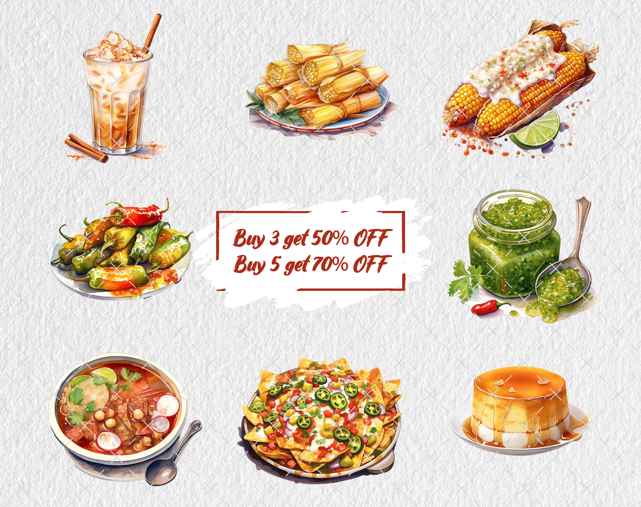 Watercolor Mexican Food Mexican Food Clipart Mexican - Etsy