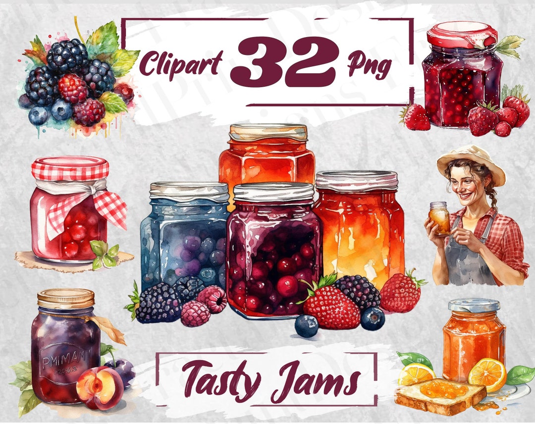 Watercolor Berry Jam Clipart Summer Jam Bundle Strawberry PNG Blueberry ...