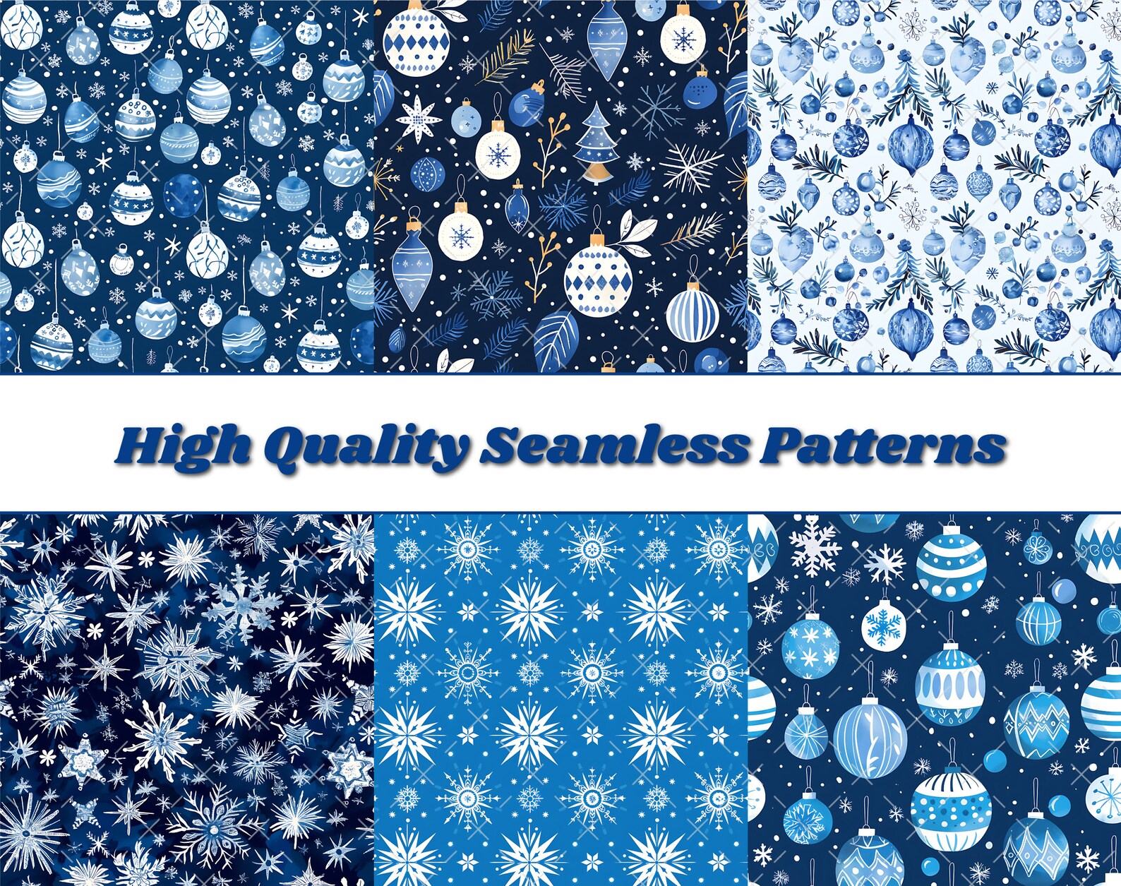 Blue Christmas Digital Seamless Patterns | Winter Holiday Backgrounds ...