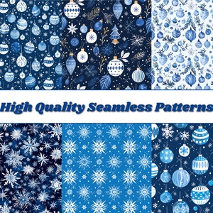 Blue Christmas Digital Seamless Patterns Winter Holiday Backgrounds ...