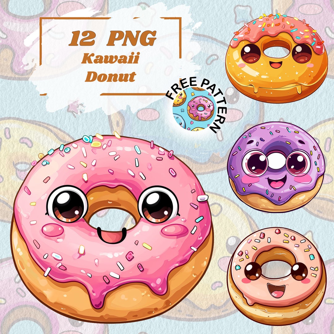 Cute Kawaii Donut Clipart, Cute Donut PNG Digital Download, Donut ...