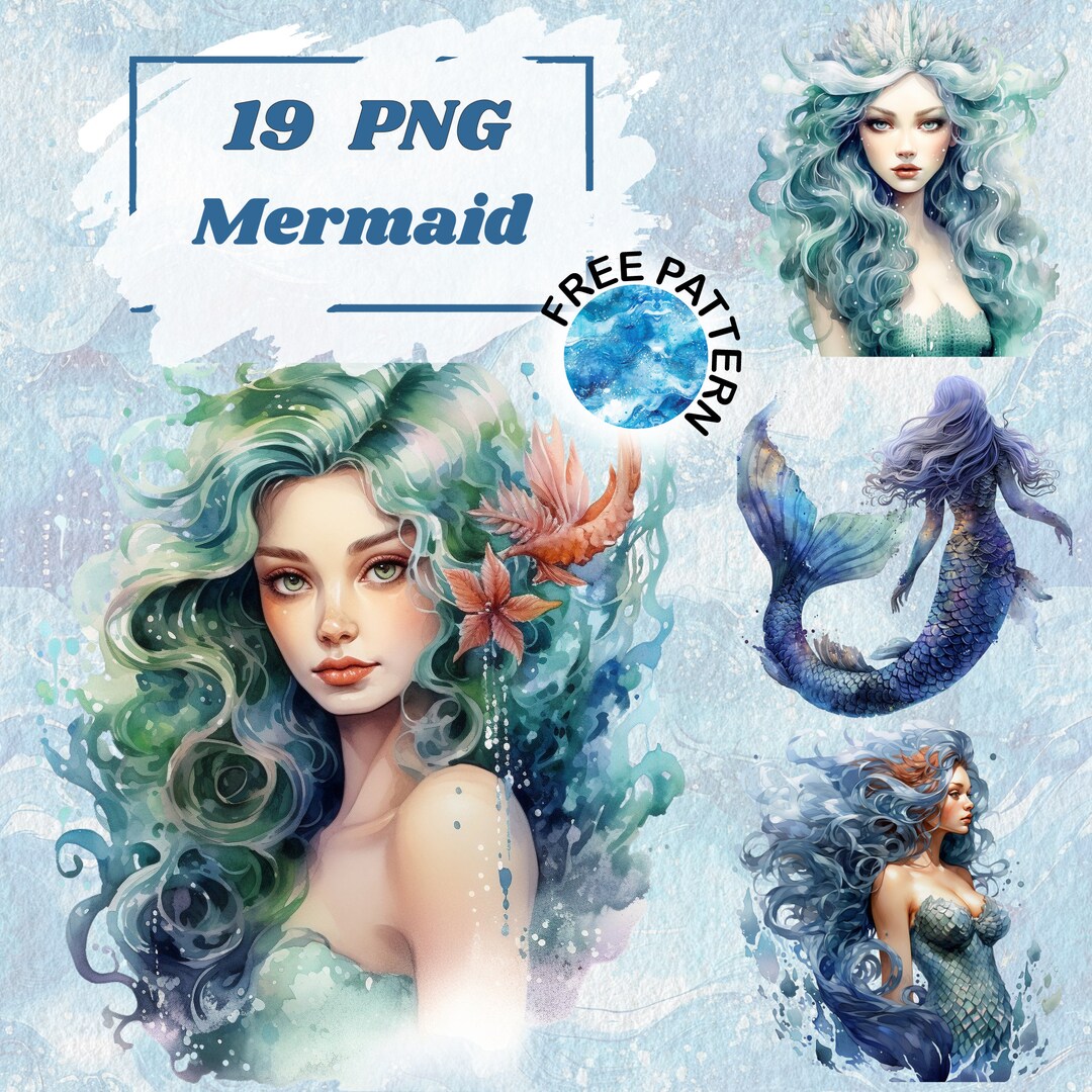 Mermaids Watercolor Clipart, Magical Enchanting Mermaid Illustrations ...
