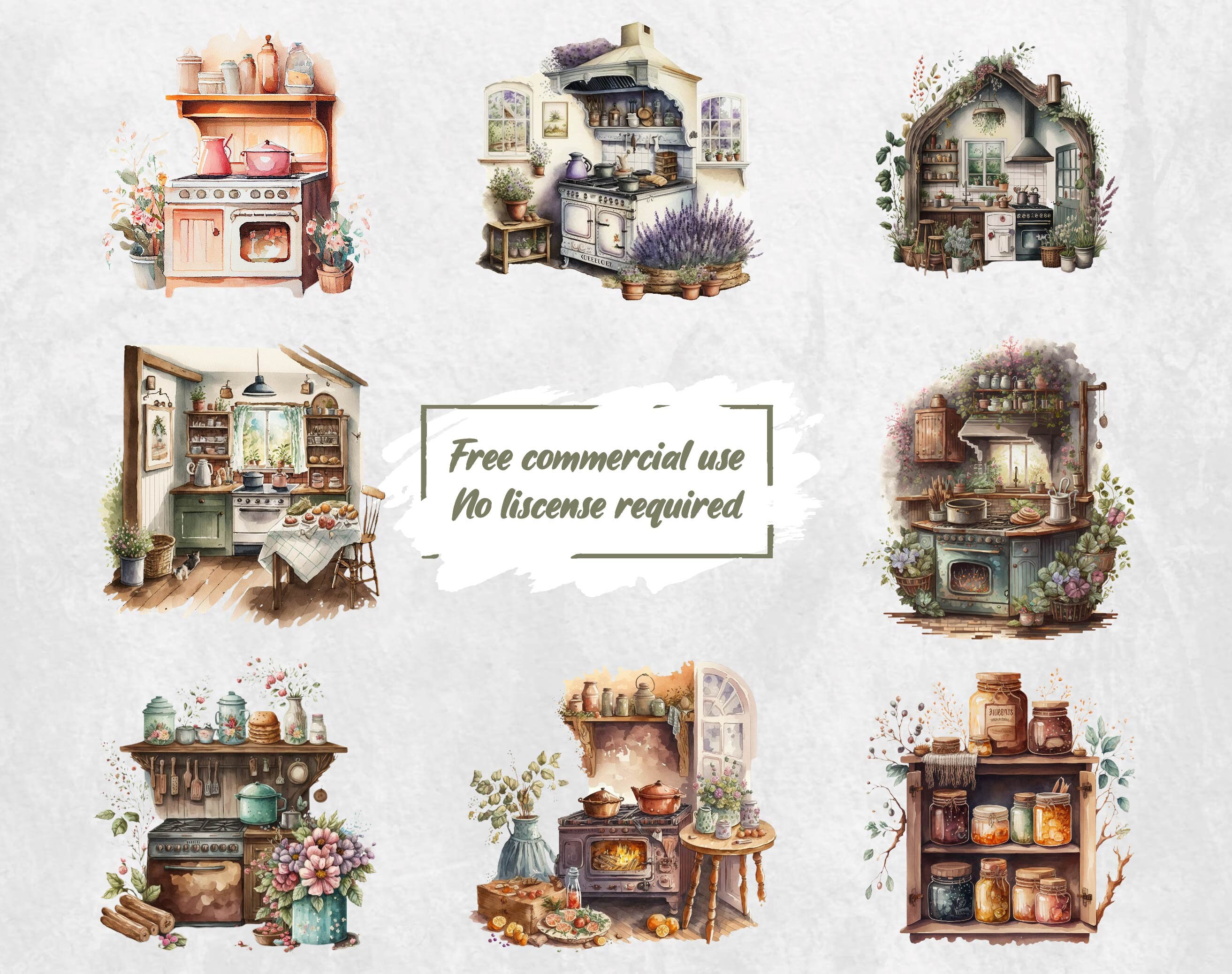 Watercolour Cottagecore Kitchen Clipart Bundle Cottage - Etsy