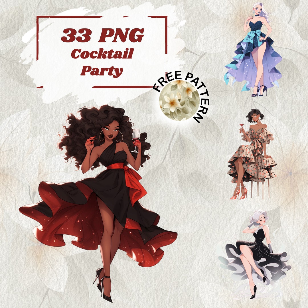 Cocktail Dress Girl Clipart, Glamourous Lady Clipart Bundle, Party ...