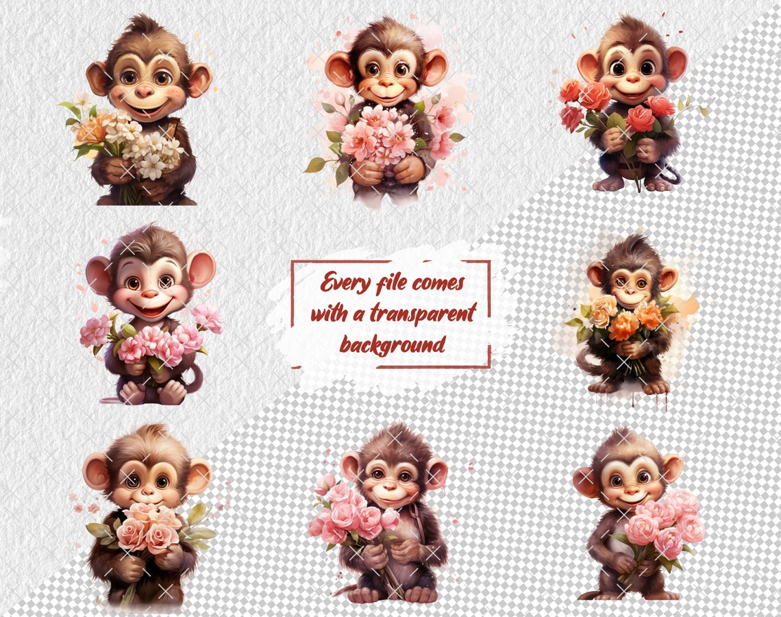 Cute Monkey Clipart, Monkey With Flowers, Monkey PNG Spring Flowers ...
