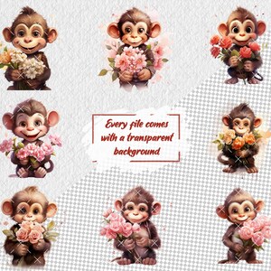 Cute Monkey Clipart, Monkey With Flowers, Monkey PNG Spring Flowers ...