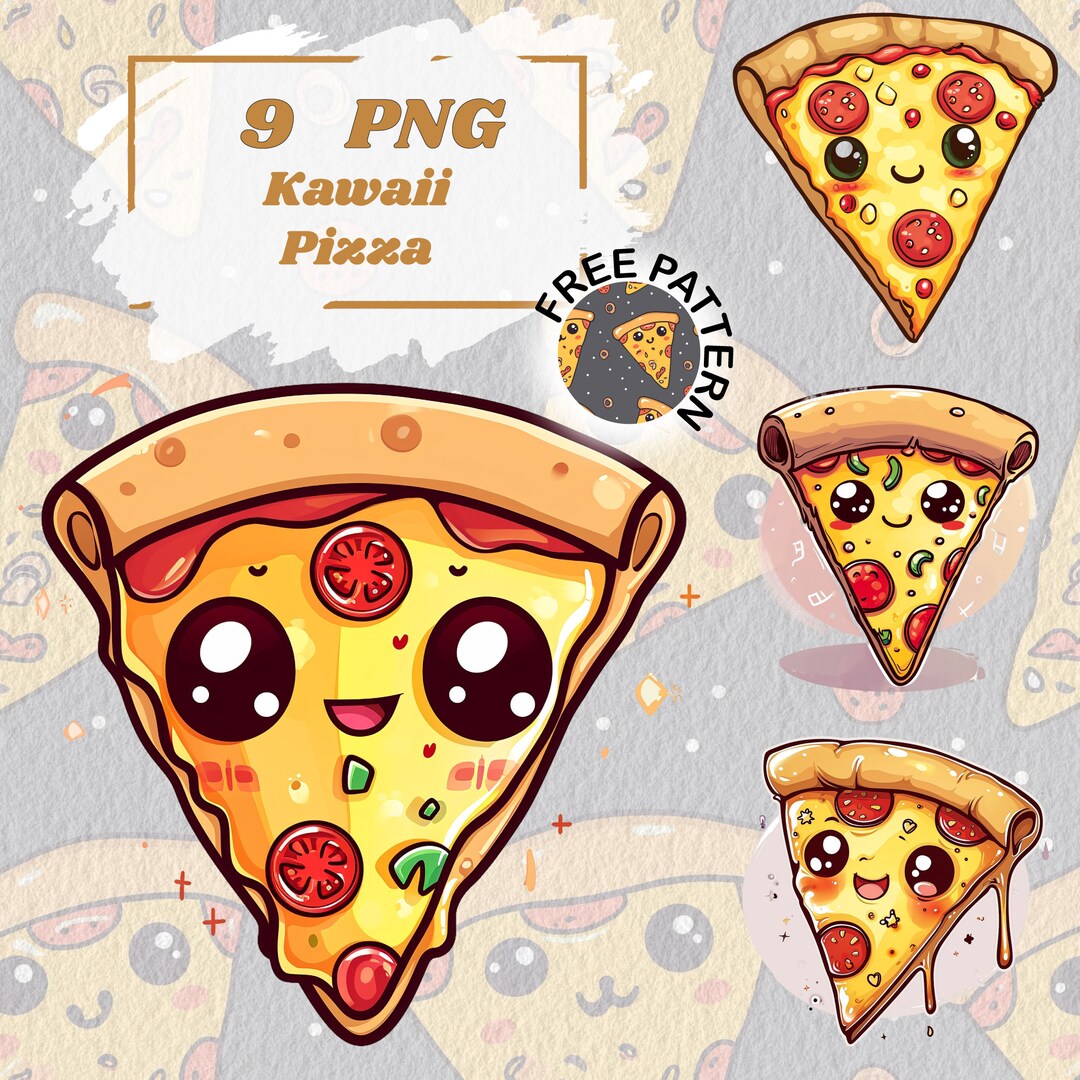 Cute Kawaii Pizza Clipart, Cute Pizza PNG Digital Download, Pizza ...