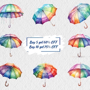 Watercolor Rainbow Umbrella Clipart, Commercial Use, Instant Download ...