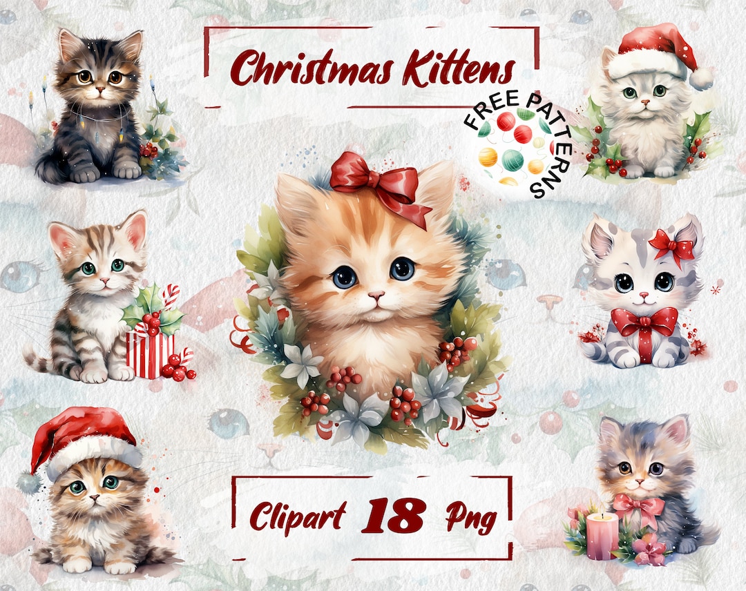 Christmas Kitten Clipart Watercolor Christmas Kittens Christmas Clip ...