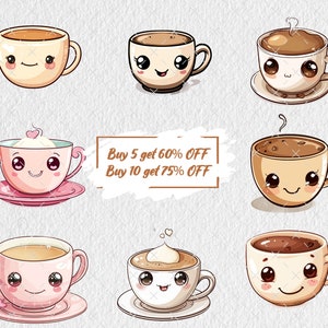 Cute Kawaii Coffee Clipart, Cute Coffee PNG Digital Download, Coffee ...