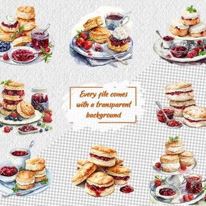 Scones and Cream Clipart Pack, Watercolor Scones & Jam PNG Images ...