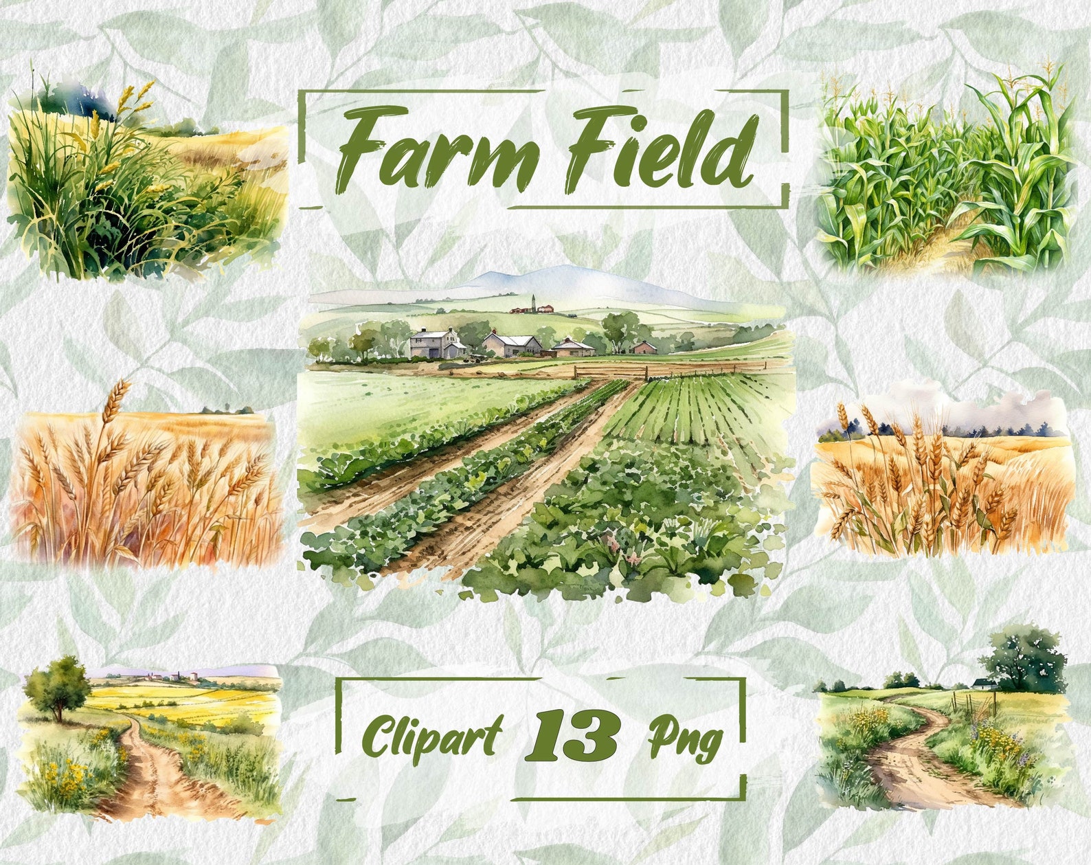 Farm Field Clipart Farm Clipart Watercolor Farm Yard PNG - Etsy