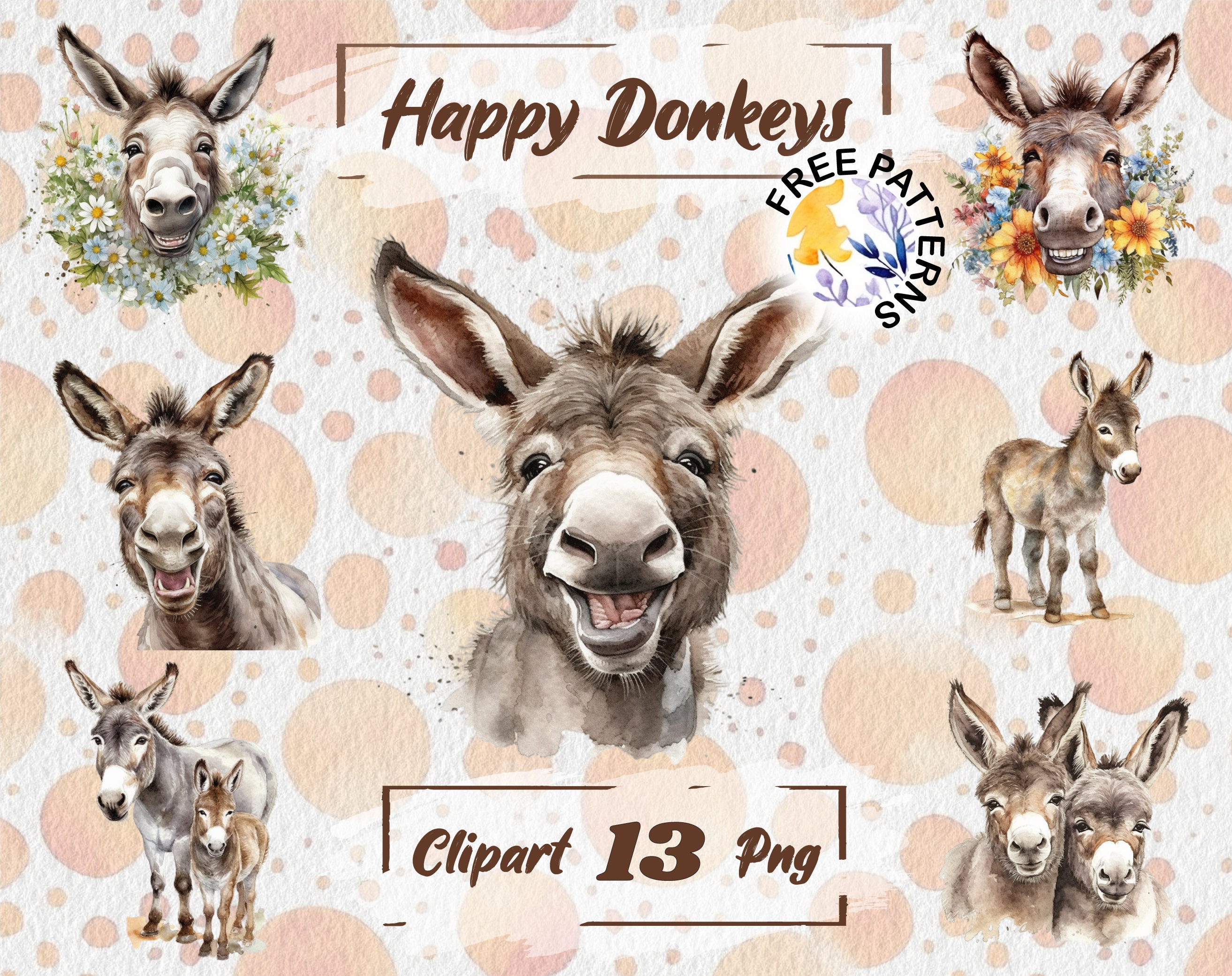 Happy Donkey Clipart Farm Animals Clipart Watercolor Donkey Clipart ...