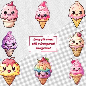 Cute Kawaii Ice Cream Clipart, Cute Ice Cream PNG Digital Download, Ice ...