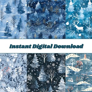 Winter Wonderland Digital Seamless Patterns | Snowy Holiday Backgrounds ...