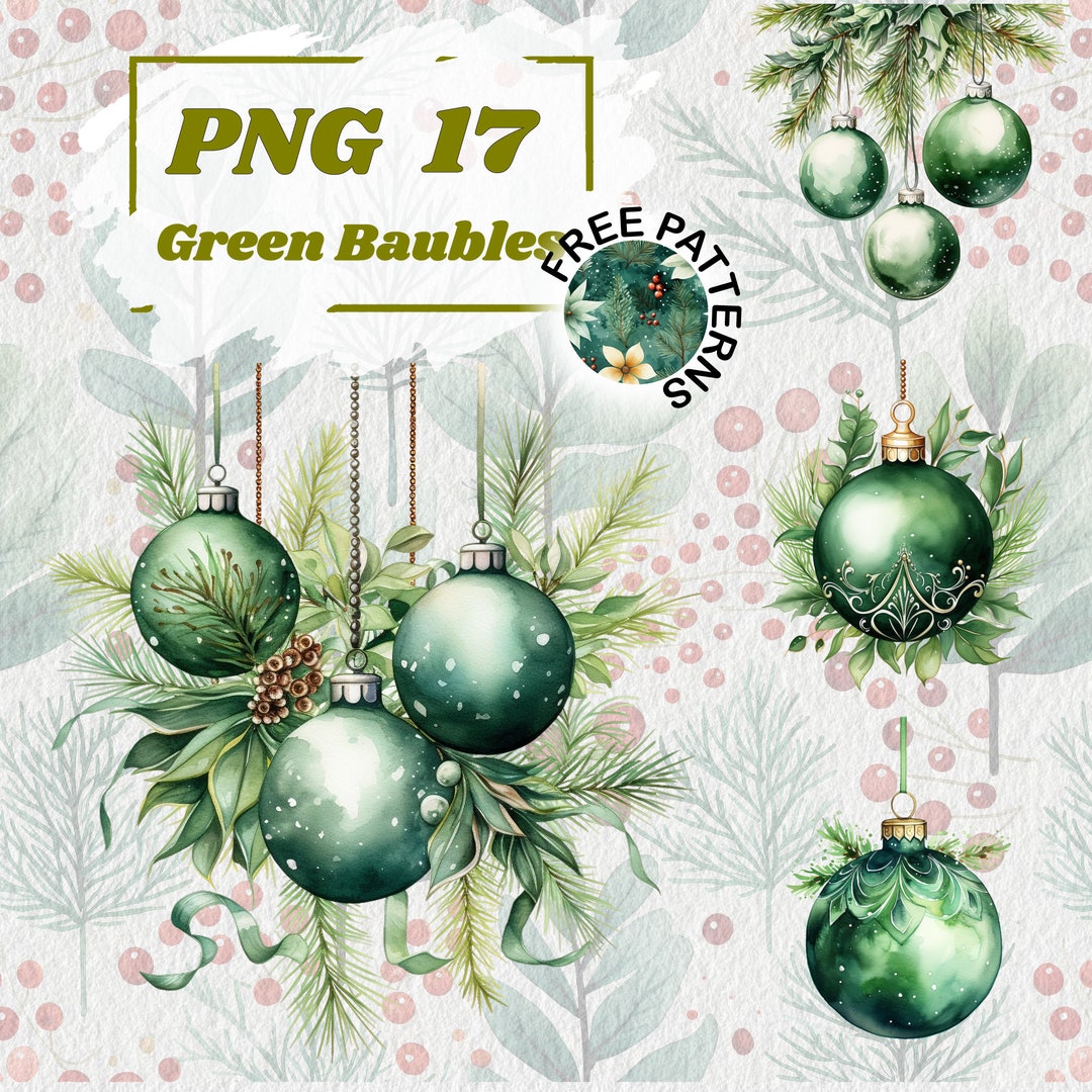 Watercolor Green Baubles Clipart, Festive Clipart, Christmas Tree ...