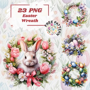 Easter Wreath Clipart PNG Watercolor Wreath Clipart, Spring Flower and ...