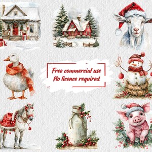 Christmas Farm Clipart PNG, Rustic Holiday Farmhouse Graphics, Vintage ...