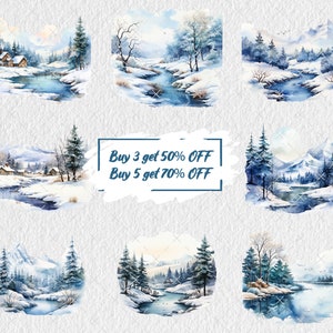 Winter Landscapes Clipart, Watercolor Winter Wonderscapes, Transparent ...