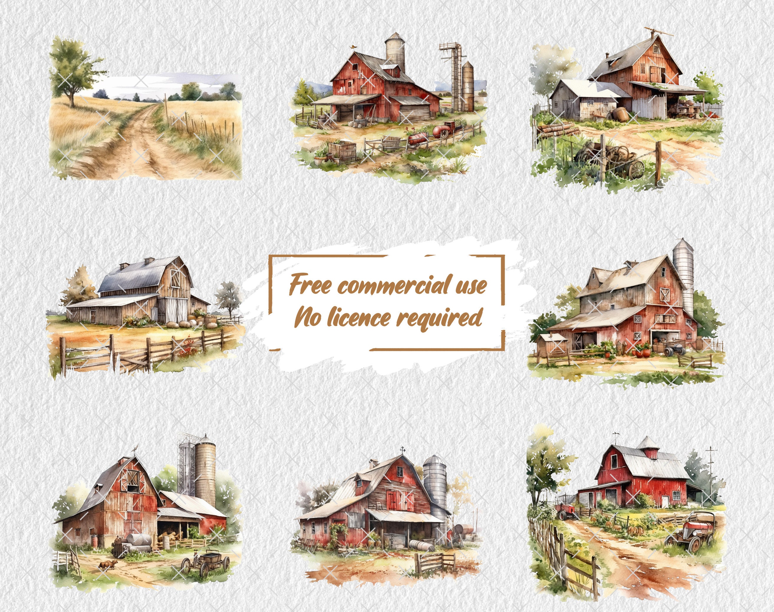 Farm Field Clipart a Farm Clipart Watercolor Farm Yard PNG - Etsy