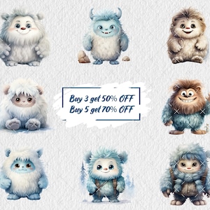 Cute Yeti Clipart, Watercolor Winter Clipart, Cute Monster PNG ...