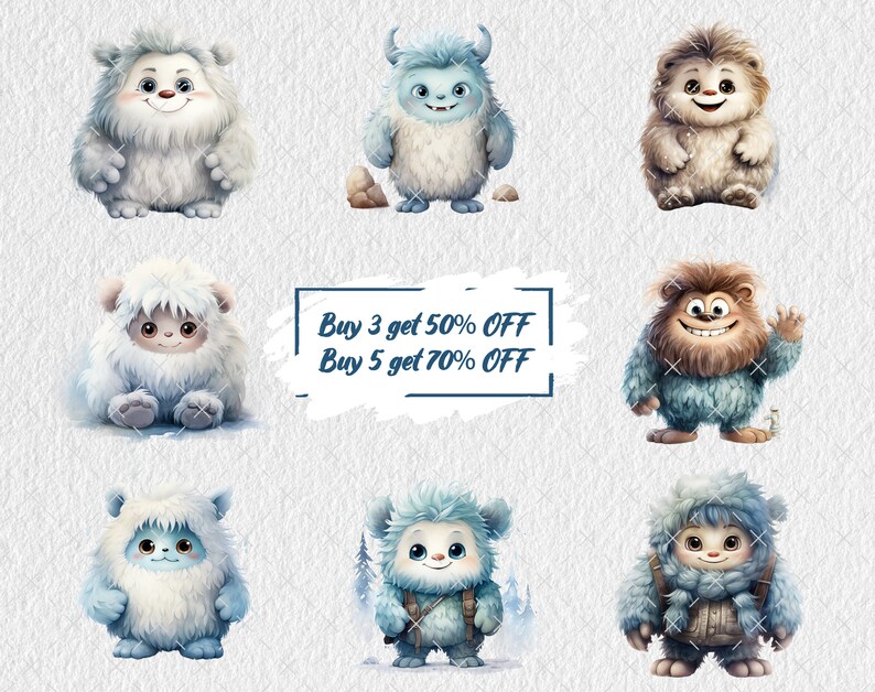 Cute Yeti Clipart, Watercolor Winter Clipart, Cute Monster PNG ...